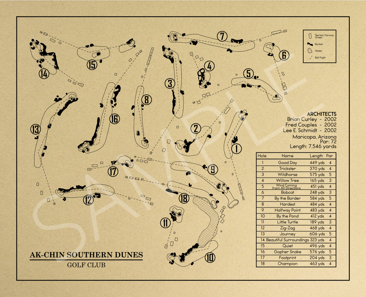 Ak-Chin Southern Dunes Golf Club Outline (Print) – GolfBlueprints