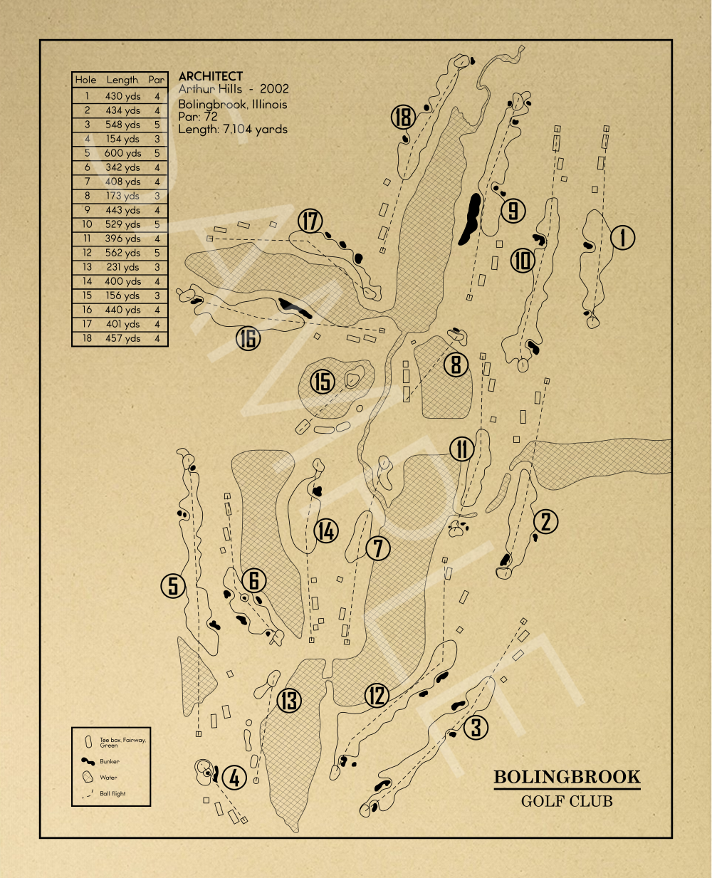 Bolingbrook Golf Club Outline (Print) – GolfBlueprints
