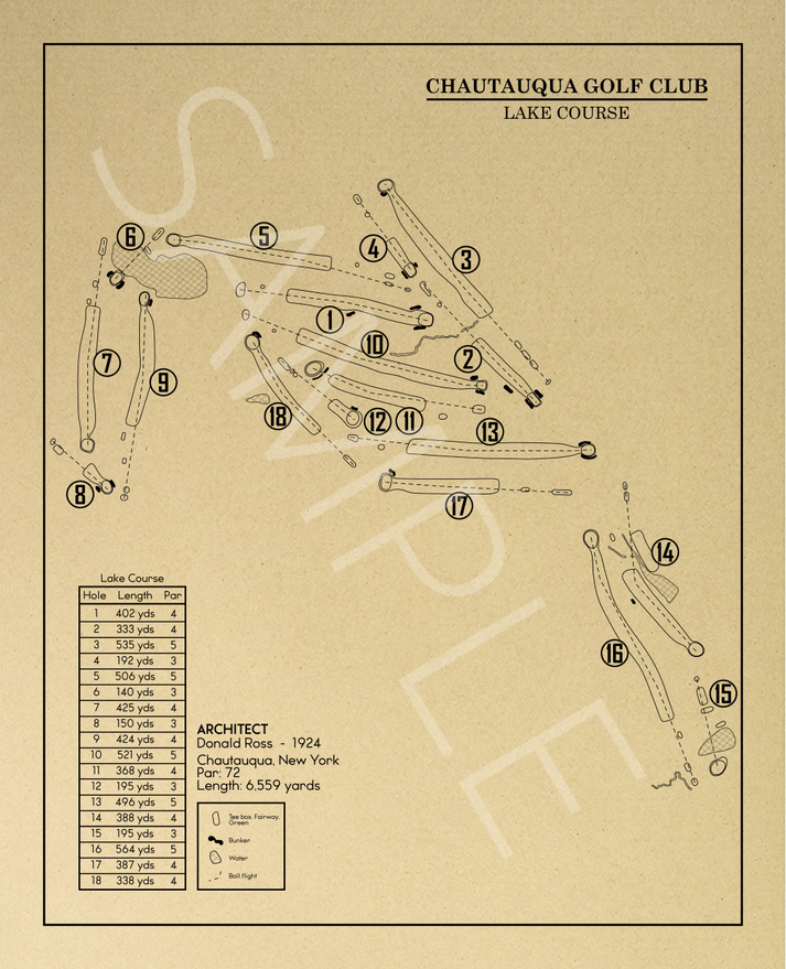 Chautauqua Golf Club - Lake Course Outline (Print) – GolfBlueprints