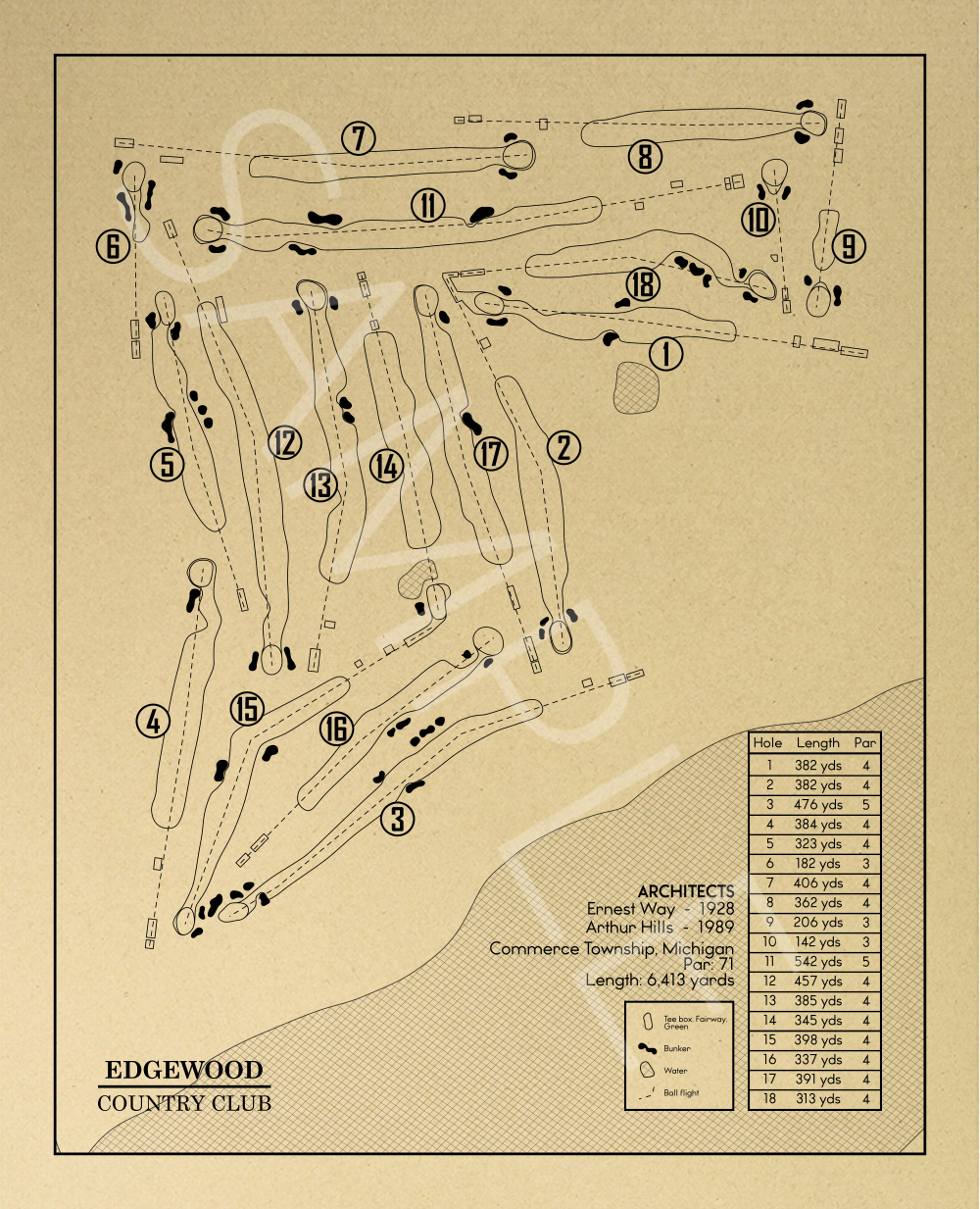 Edgewood Country Club Outline (Print) – GolfBlueprints