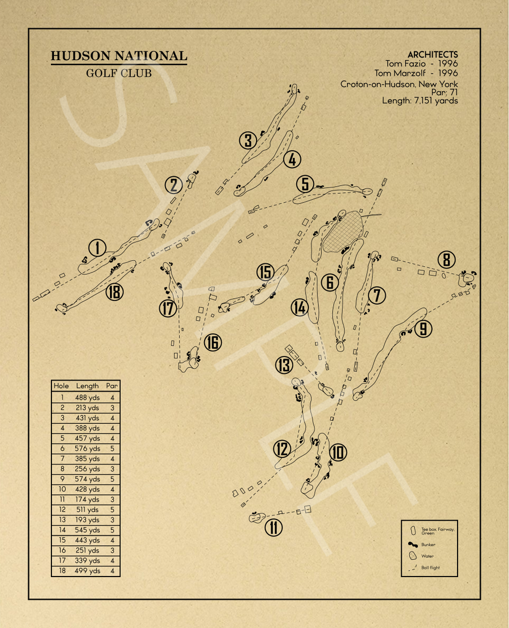 Hudson National Golf Club Outline (Print) – GolfBlueprints