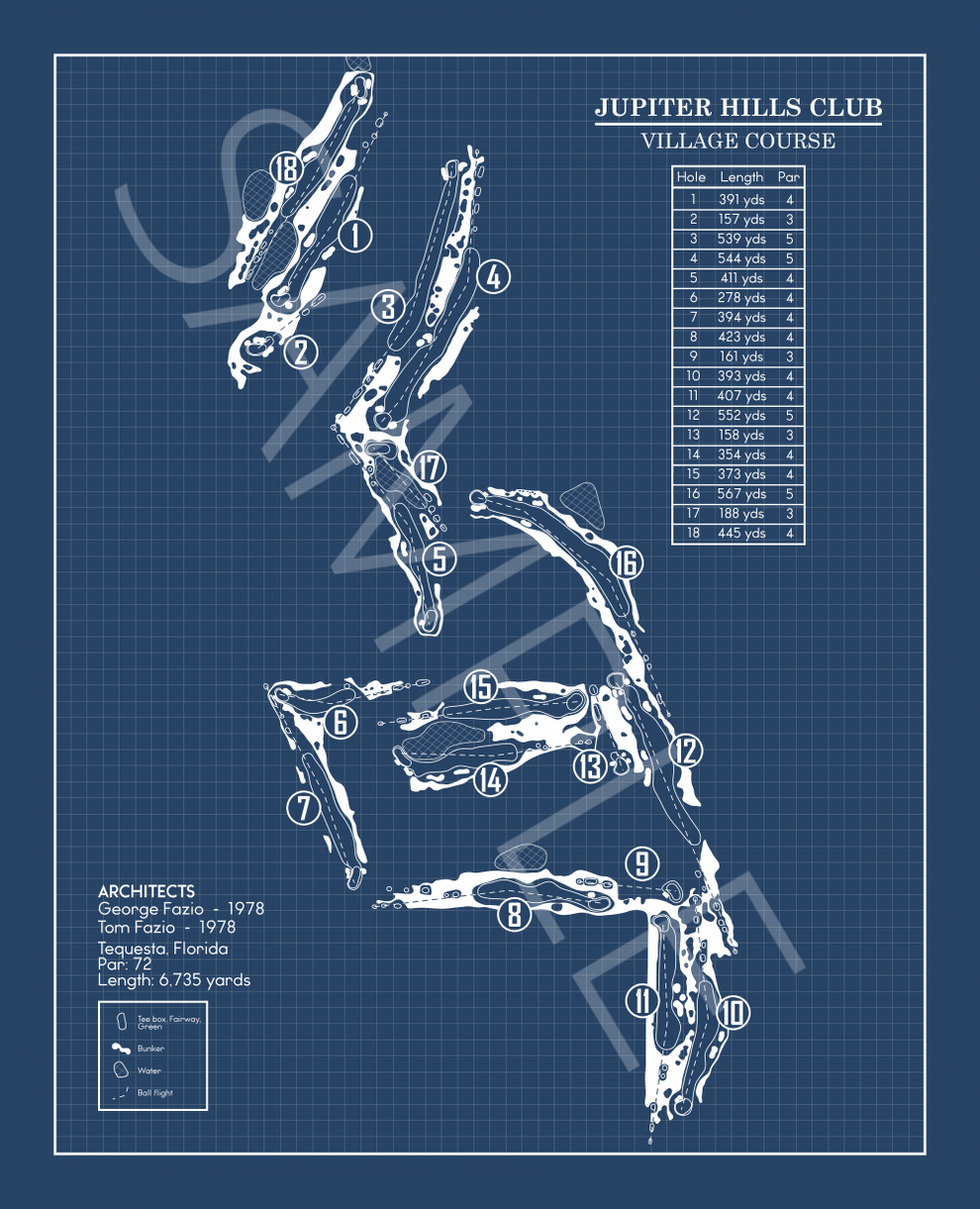 Jupiter Hills Club Village Course Blueprint (Print) – GolfBlueprints