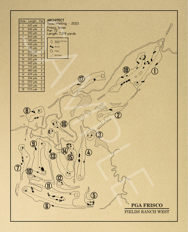 PGA Frisco Fields Ranch West Outline (Print) – GolfBlueprints
