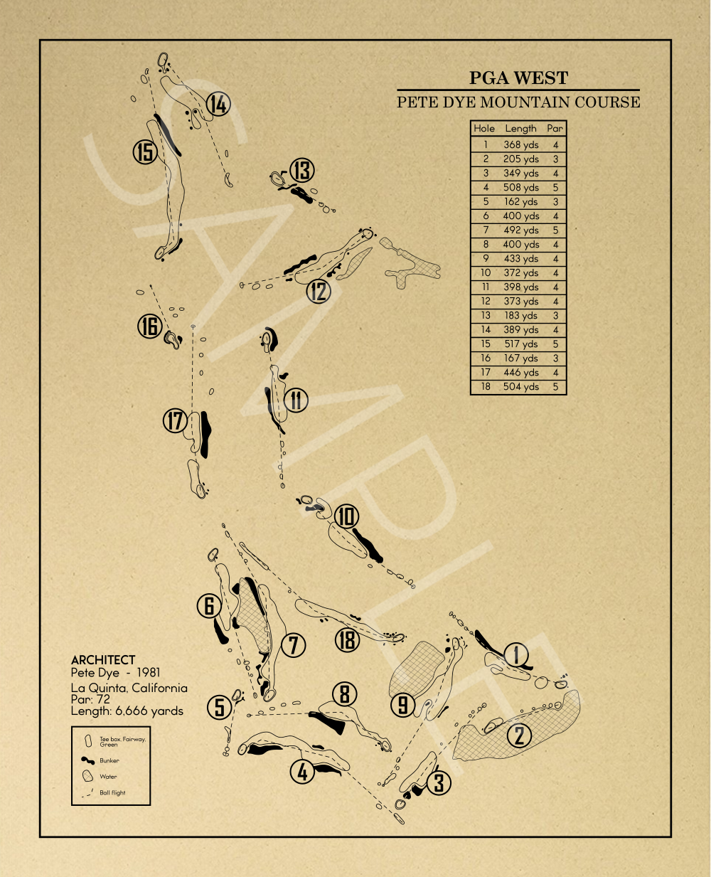 PGA West Pete Dye Mountain Course Outline (Print) – GolfBlueprints