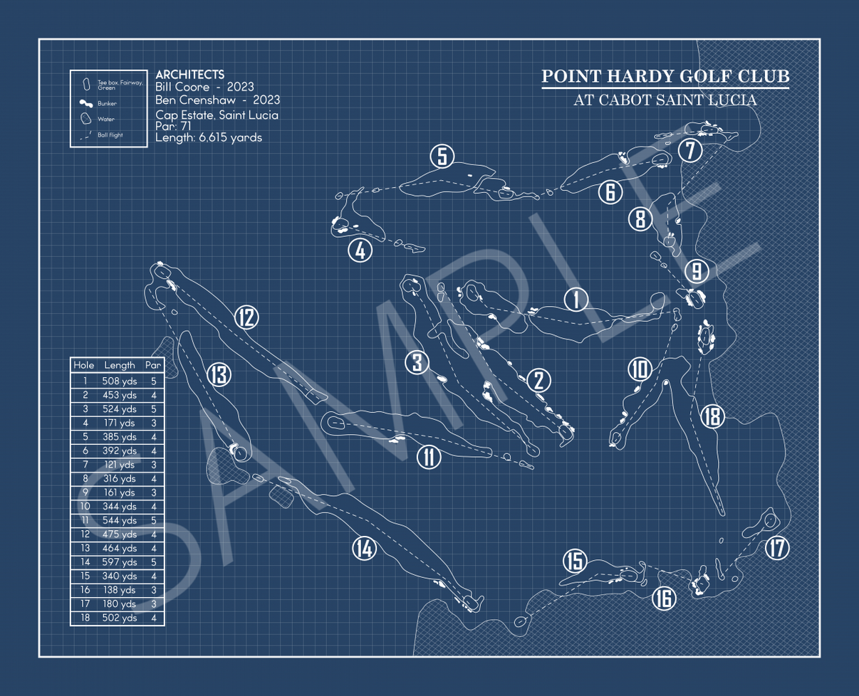 Point Hardy Golf Club at Cabot Saint Lucia Blueprint (Print ...