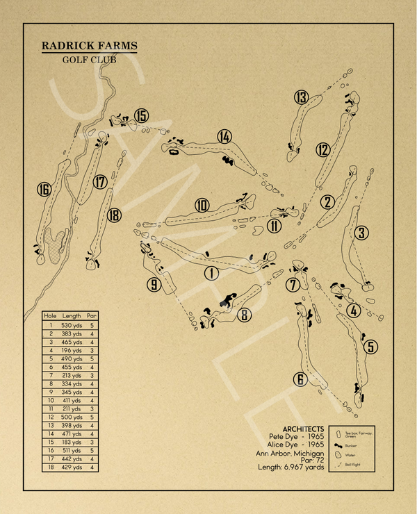Radrick Farms Golf Club Outline (Print) – GolfBlueprints