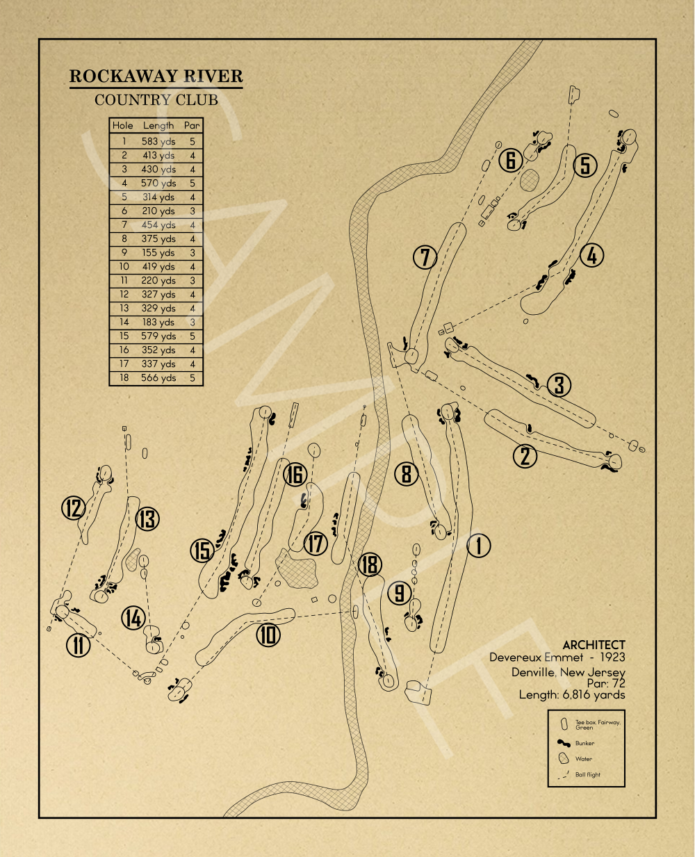 Rockaway River Country Club Outline (Print) – GolfBlueprints