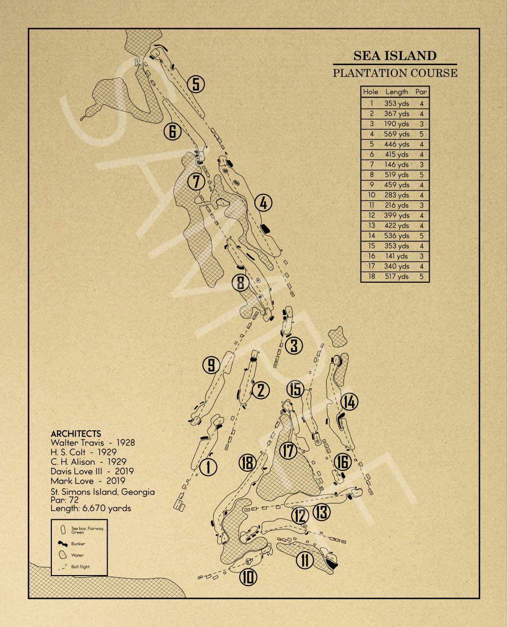 Plantation at Sea Island Golf Club Outline (Print) – GolfBlueprints