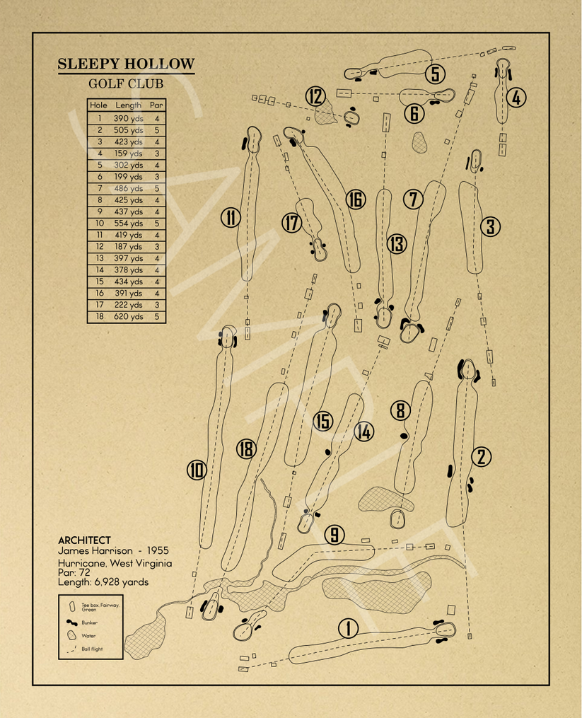Sleepy Hollow Golf Club Outline (Print) – GolfBlueprints