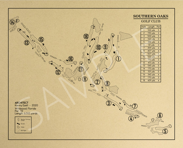 Southern Oaks Golf Club Outline (Print) – GolfBlueprints