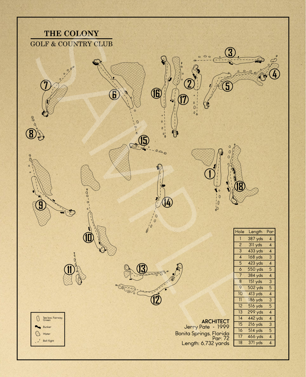 The Colony Golf & Country Club Outline (Print) – GolfBlueprints