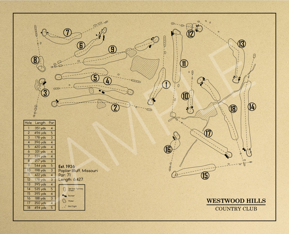 Westwood Hills Country Club Outline (Print) – GolfBlueprints