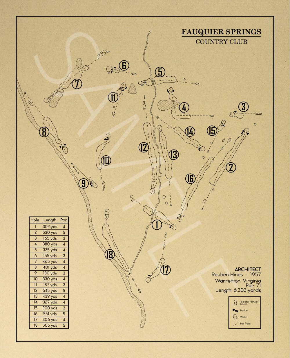 Fauquier Springs Country Club Outline (Print) – GolfBlueprints