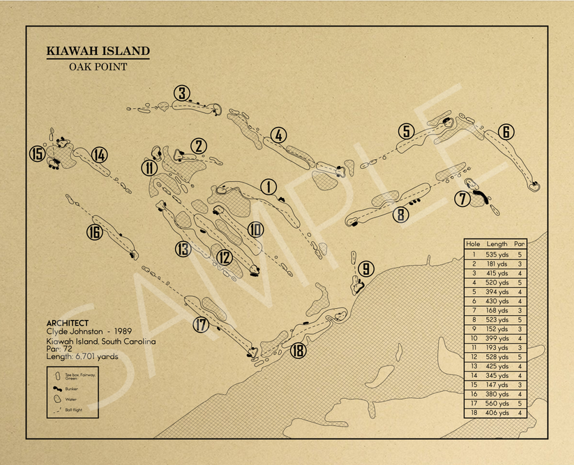Kiawah Island Oak Point Outline (Print) – GolfBlueprints