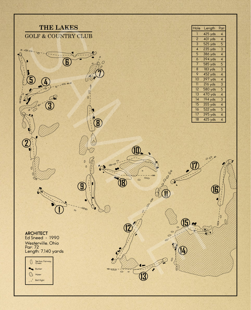The Lakes Golf & Country Club Outline (Print) – GolfBlueprints