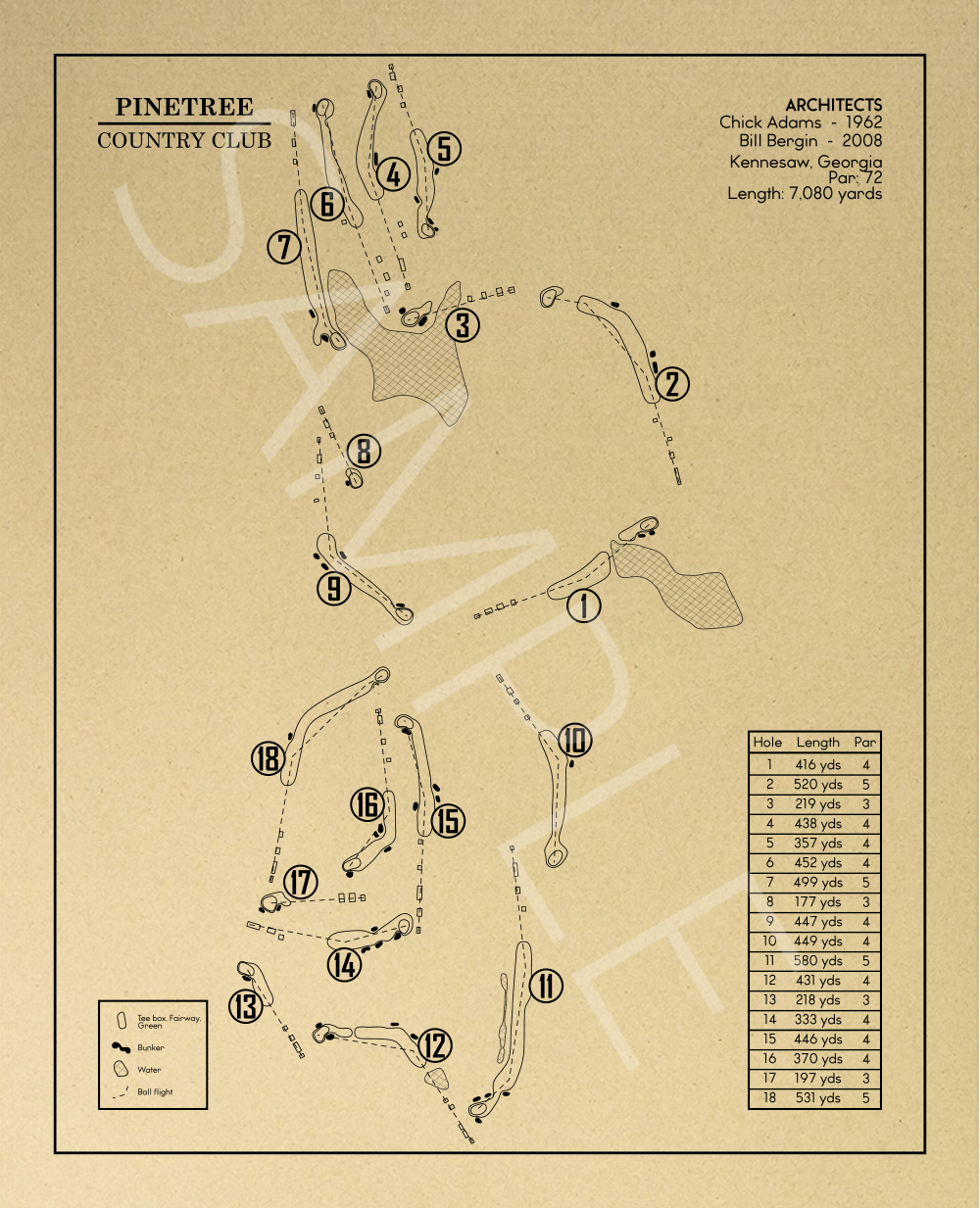 Pinetree Country Club Outline (Print) – GolfBlueprints