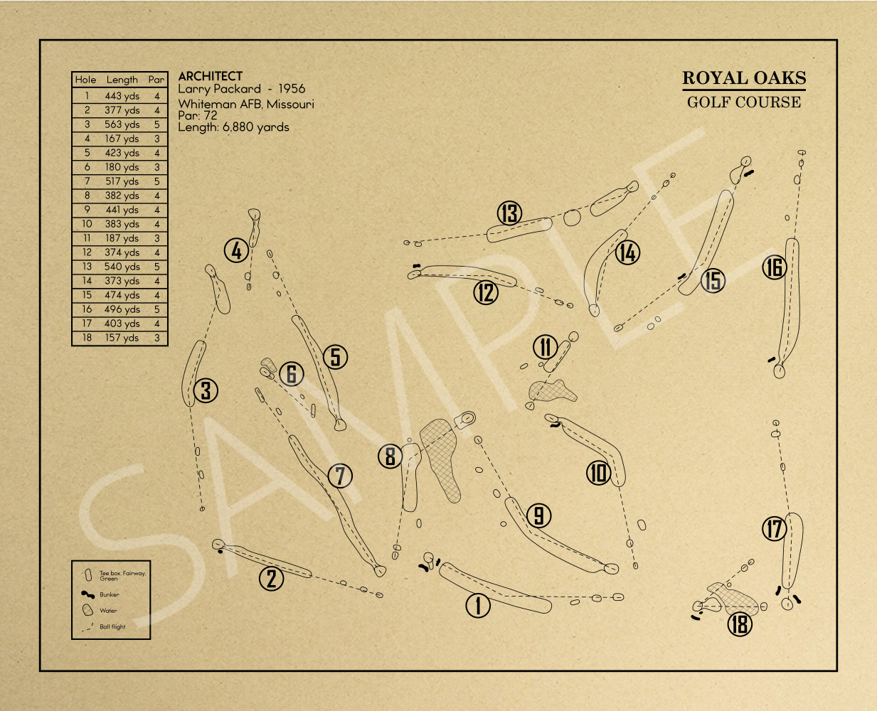 Royal Oaks Golf Course Outline (Print) – GolfBlueprints