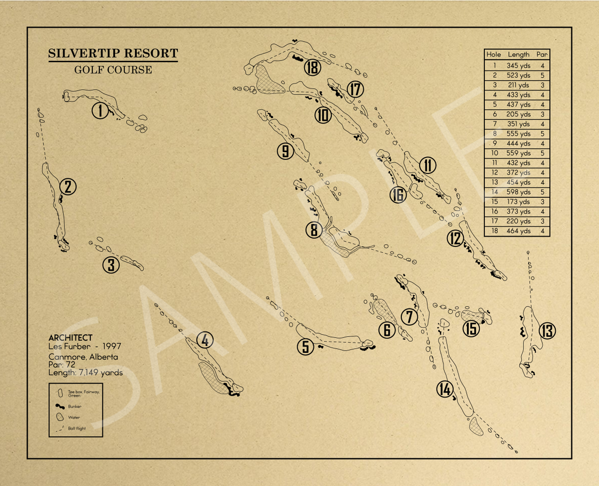 Silvertip Resort Golf Course Outline (Print) – GolfBlueprints