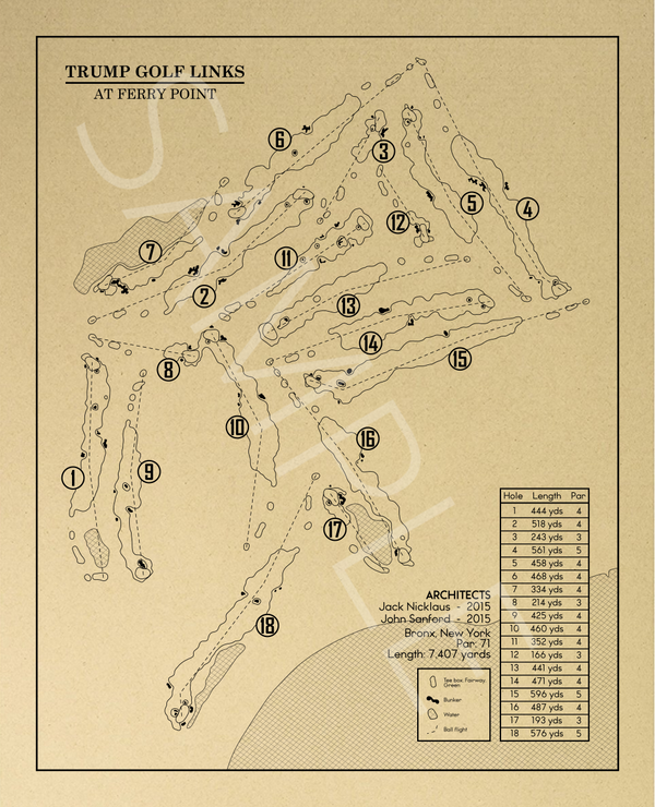 Trump Golf Links at Ferry Point Outline (Print) – GolfBlueprints