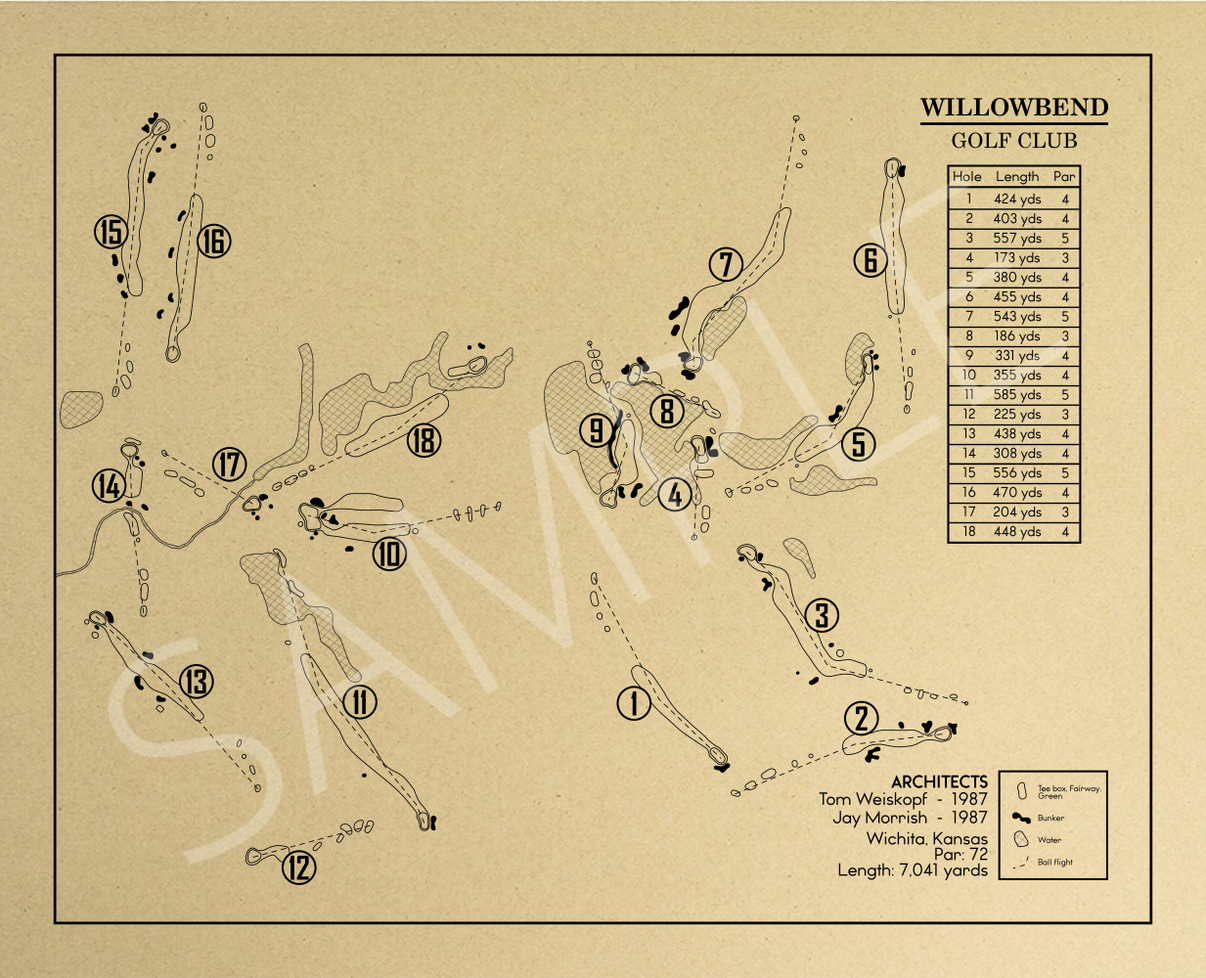 Willowbend Golf Club Outline (Print) – GolfBlueprints