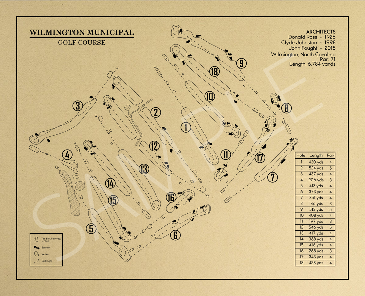 Wilmington Municipal Golf Course Outline (Print) – GolfBlueprints